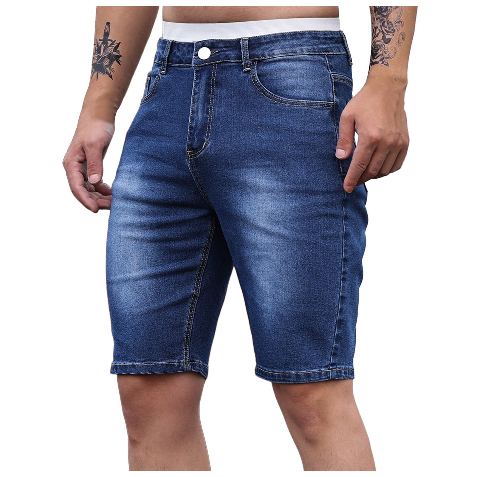QHFBli Slim Ripped Jean Short for Men, Men's Casual Stretch Slim Fit ...