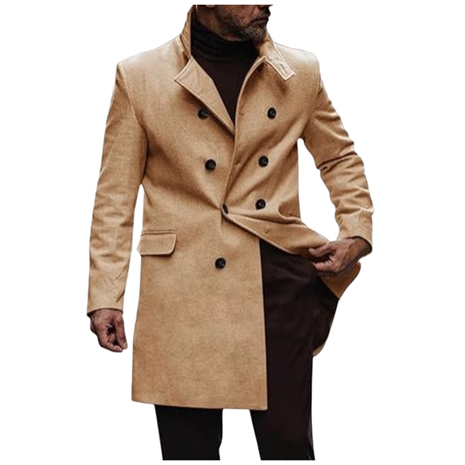 QHFBli Vintage Mens Trench Coat Men's Winter Wool Overcoat Long Anorak ...