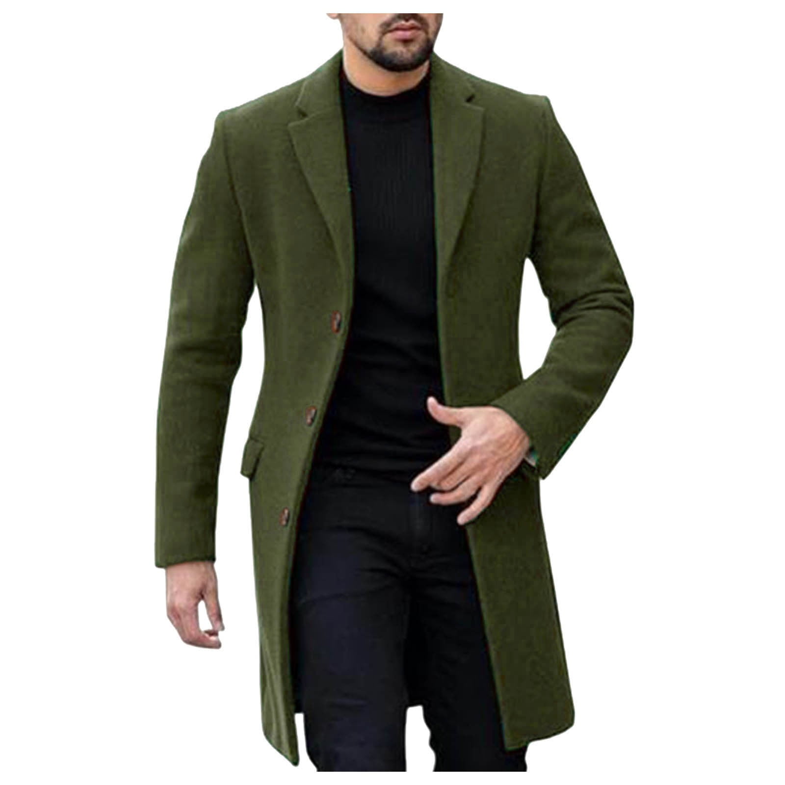 QHFBli Windproof Mens Trench Coat Men's Winter Wool Overcoat Long ...