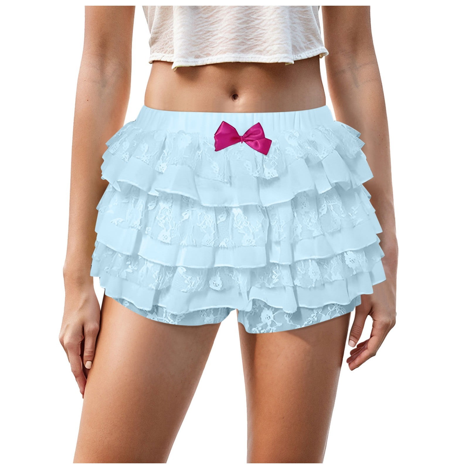 QHFBli Women Layered Ruffle Shorts Lolita Bloomer Shorts lace Trim ...