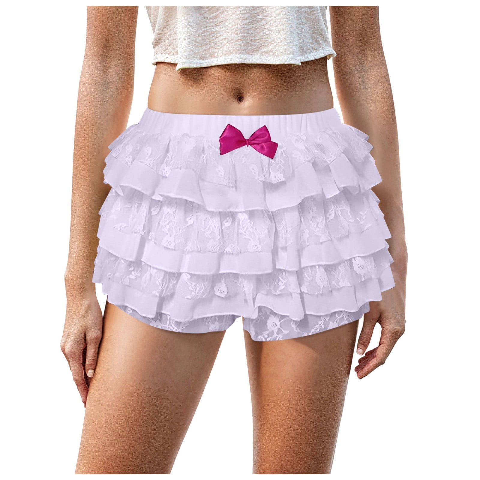 QHFBli Women Layered Ruffle Shorts Lolita Bloomer Shorts lace Trim Booty Shorts Sexy Mini Boy ...
