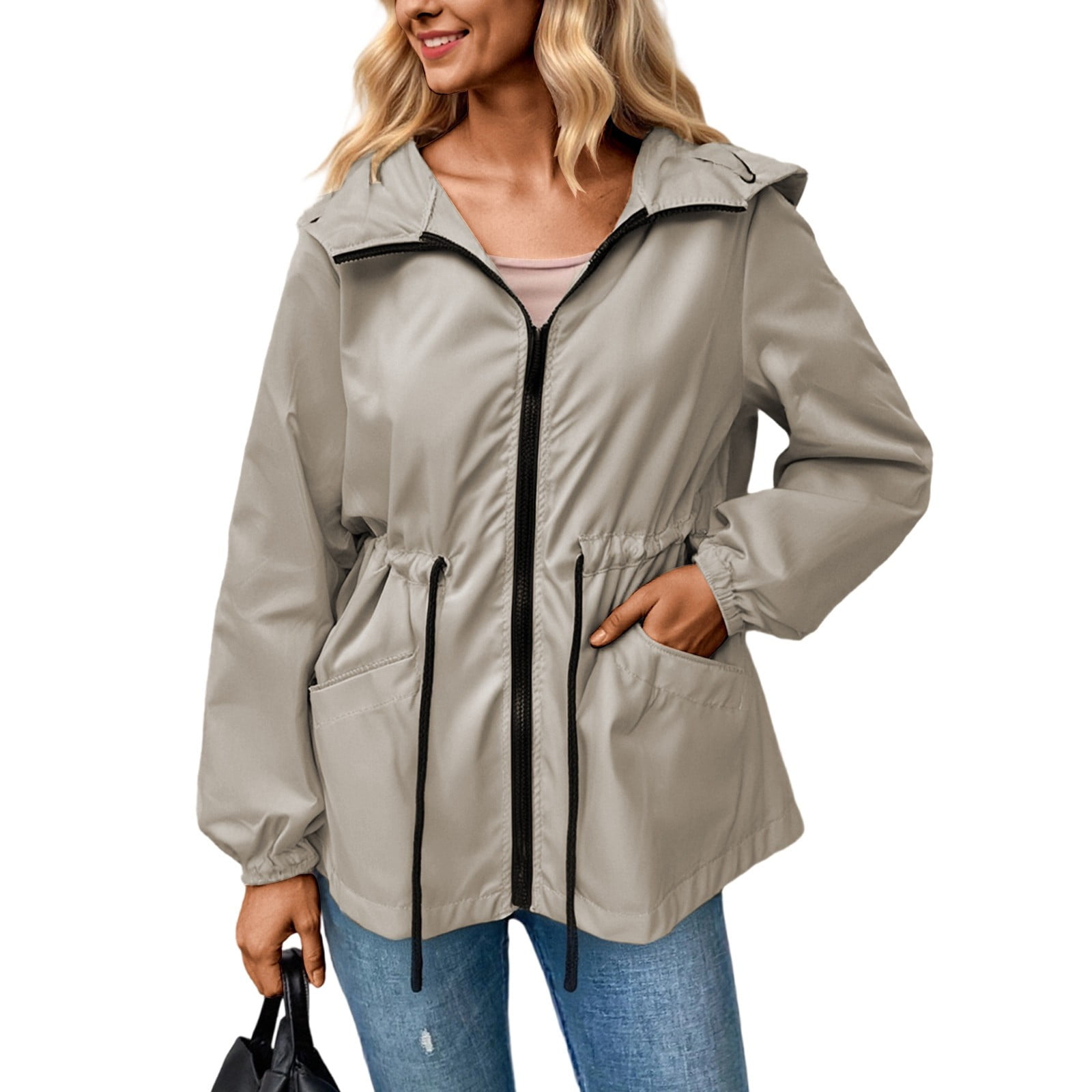 QHFBli Women Rain Jacket Waterproof Raincoat with Hood Lightweight ...