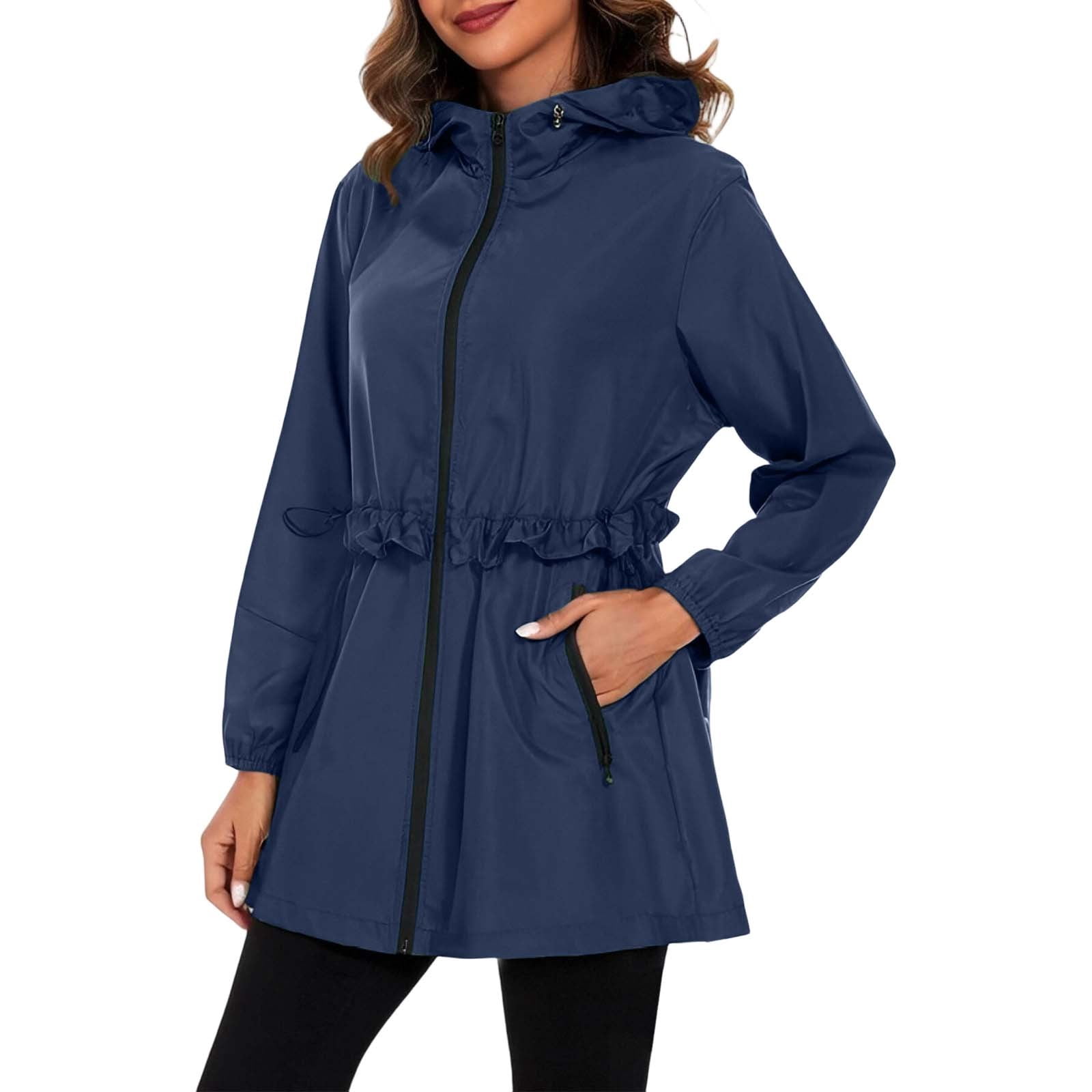 QHFBli Women's Waterproof Long Rain Coats Packable Lightweight Rain ...