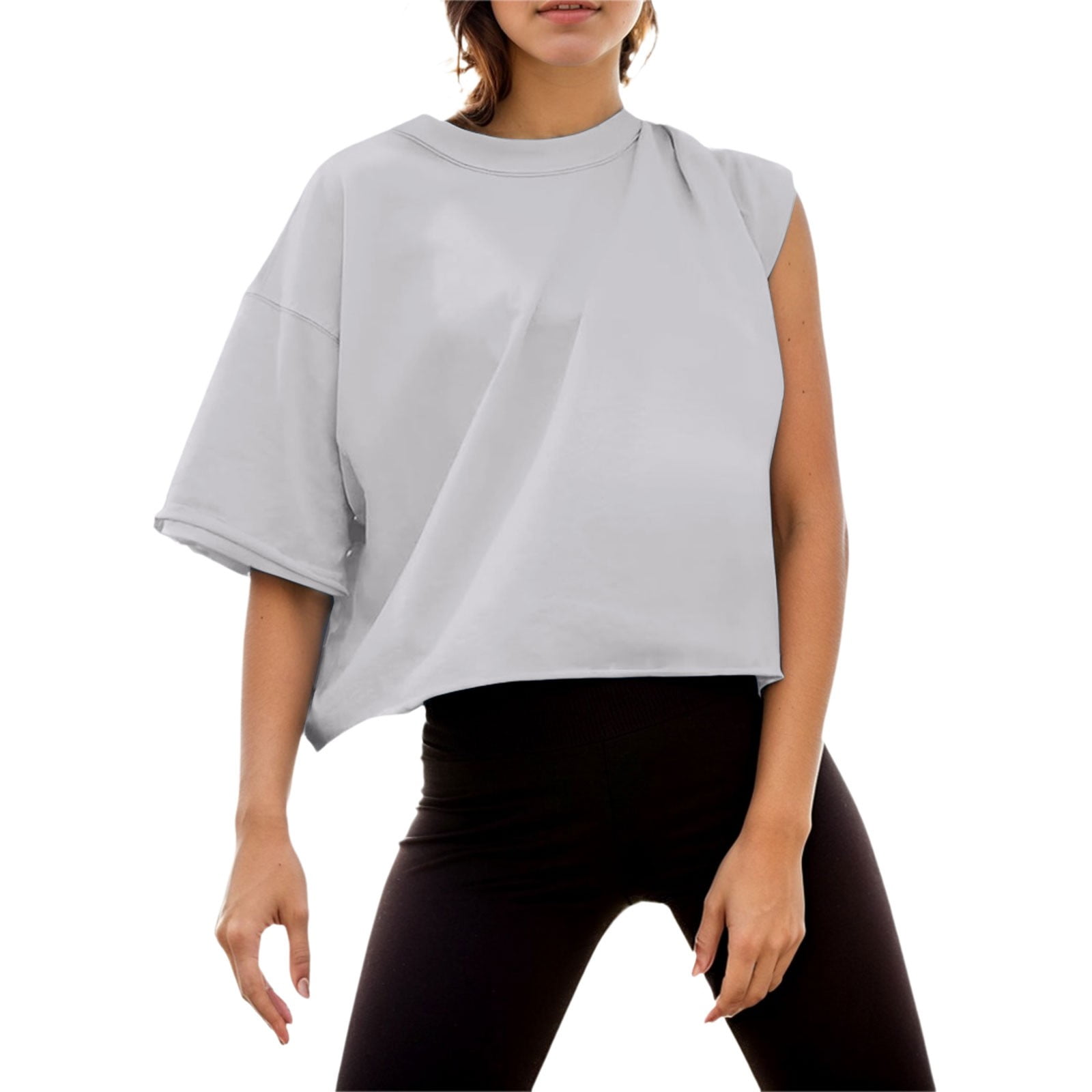 QHFBli Womens Basic Crop Top Drop Shoulder T Shirt Half Sleeve Cropped ...