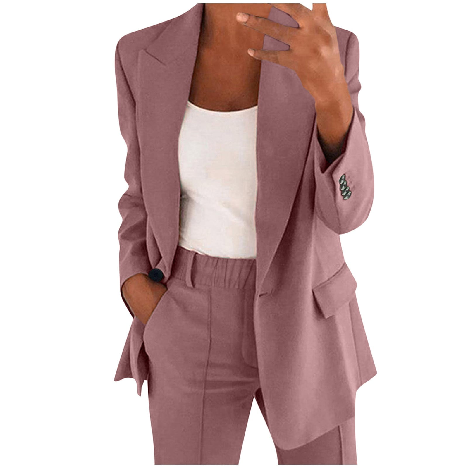 QHFBli Womens Fall Two Piece Outfits Dressy Blazer Jacket and Wide Leg ...