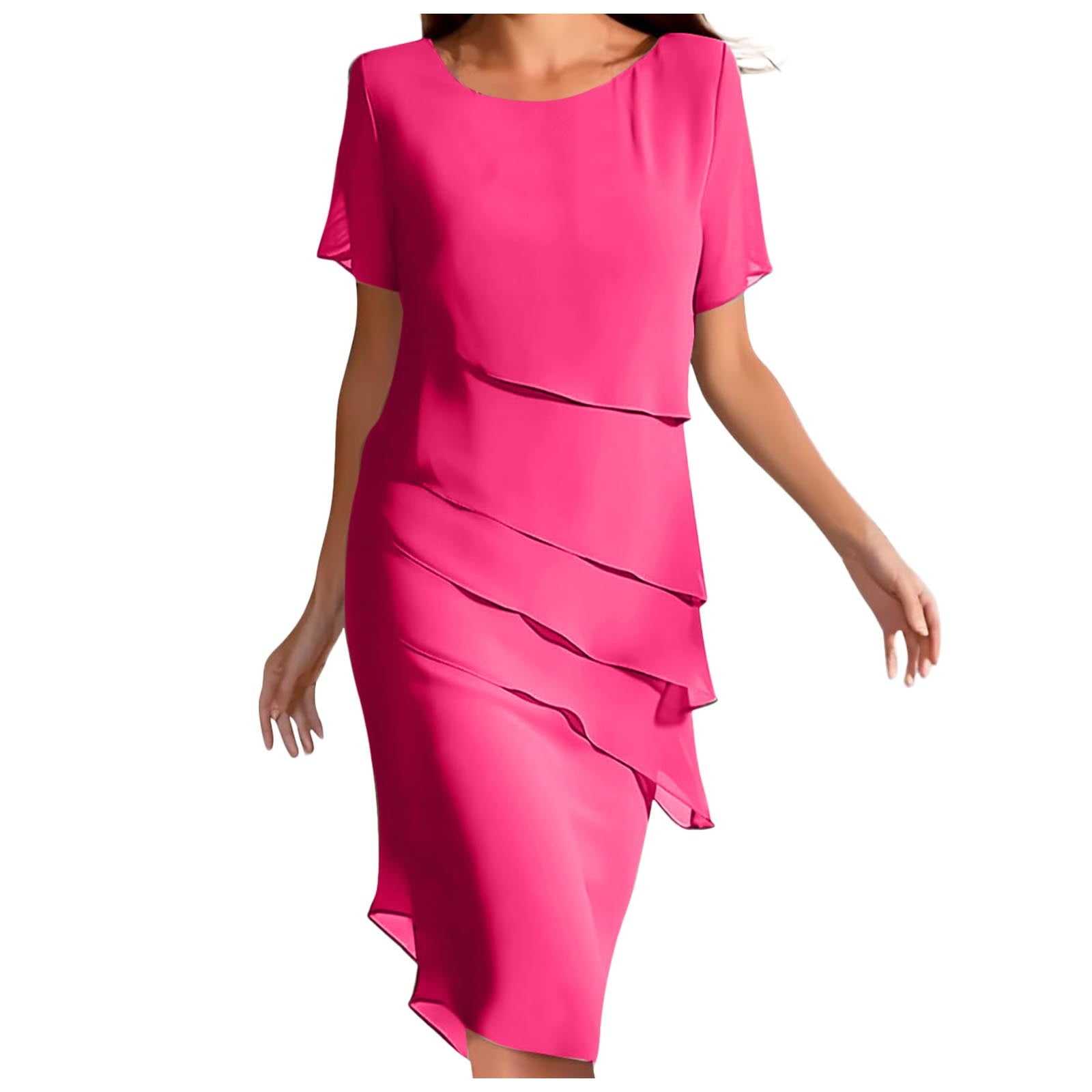 QHFBli Womens Flowy Tiered Chiffon Dresses Summer Elegant Short Sleeve ...