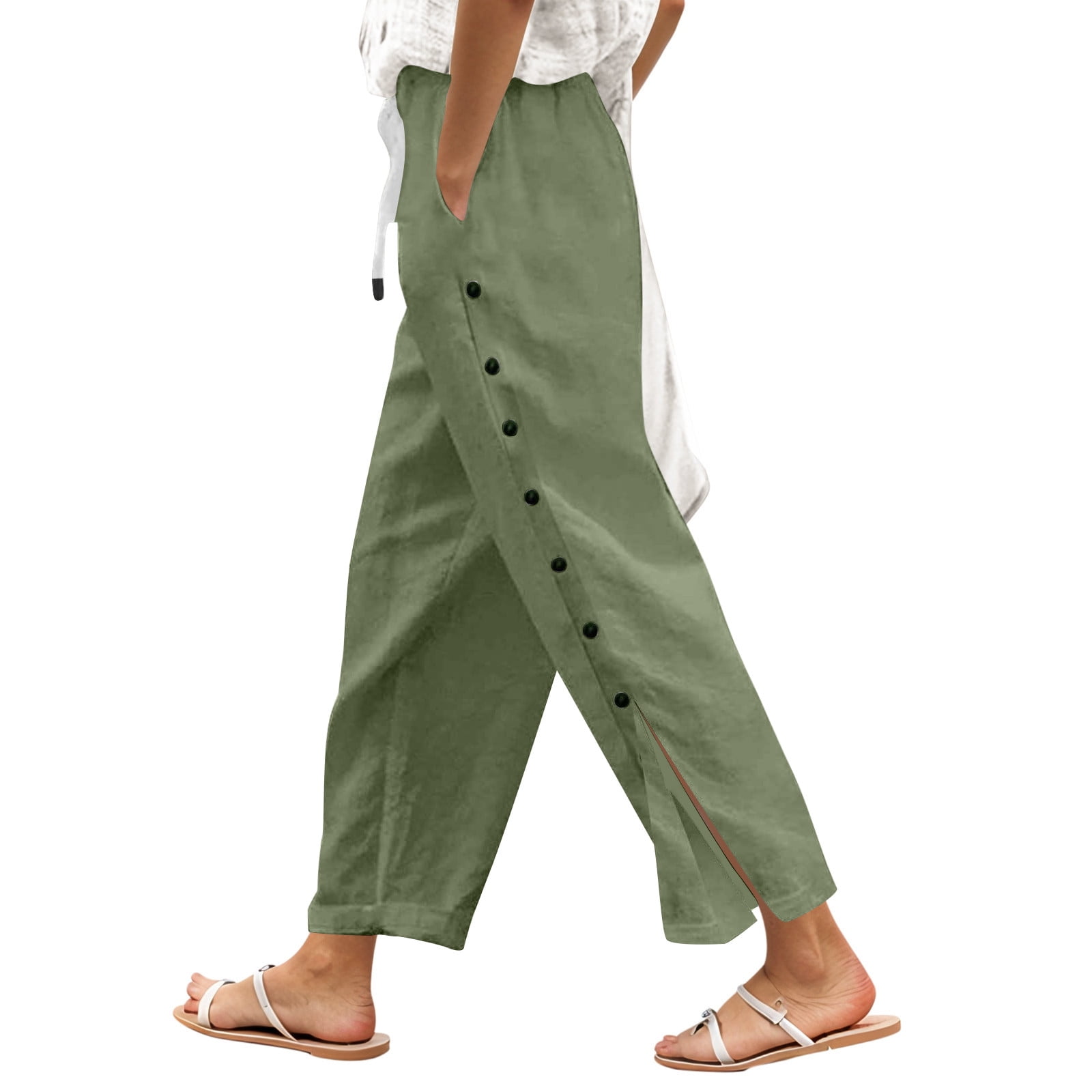 QHFBli Womens Linen Summer Palazzo Pants Flowy Wide Leg Beach Pants ...