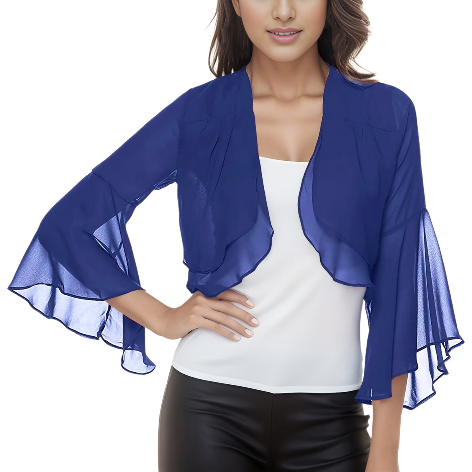 QHFBli Womens Puff Sleeve Bolero Shrugs Cropped Open Front Sheer Mesh ...