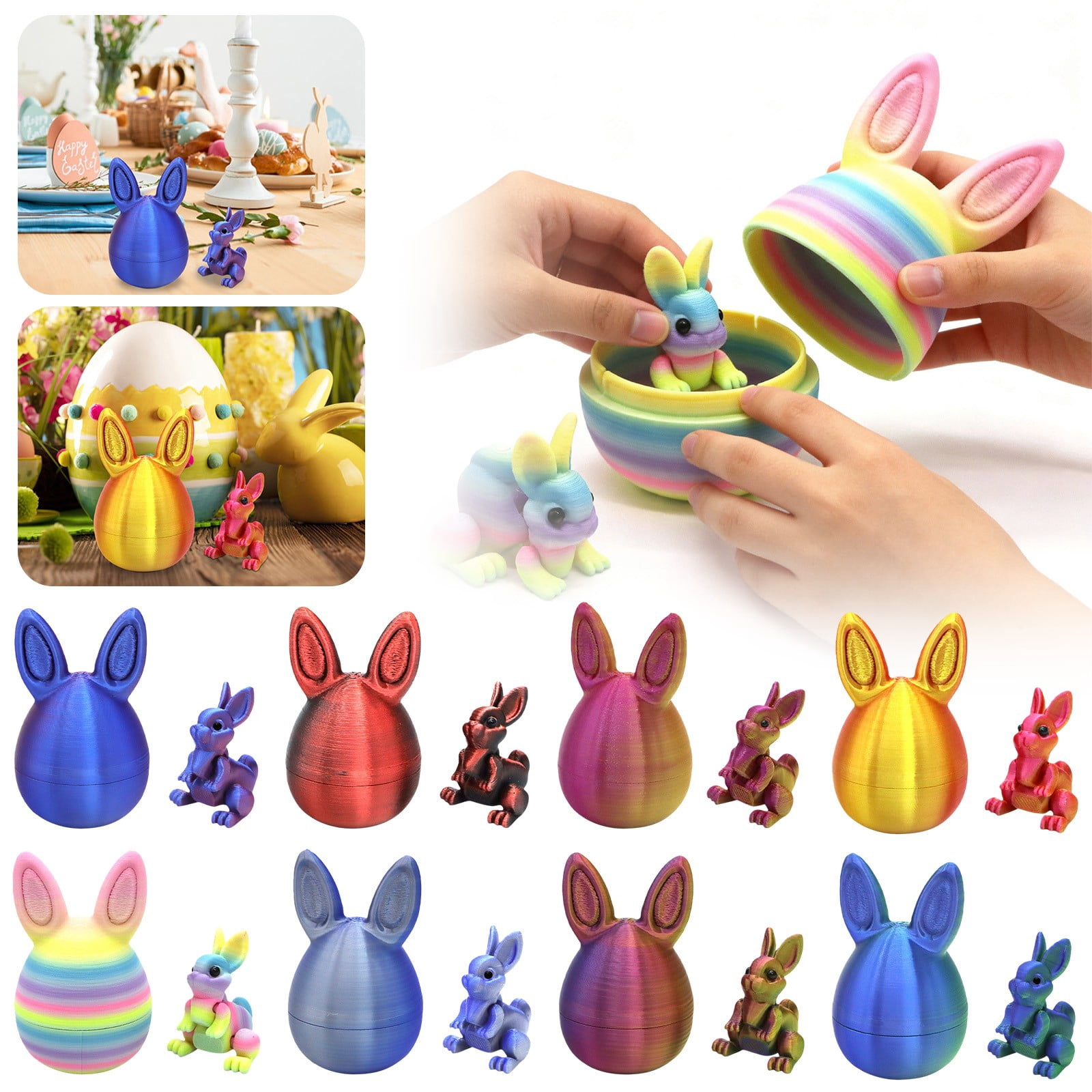 QHGKihyi Easter Egg 3D Printed Decor Set Creative Ornament With Movable ...