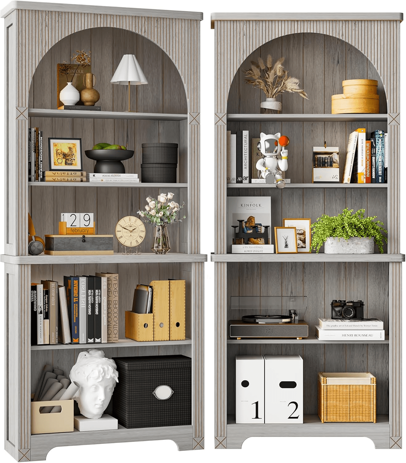 QHITTY 2PCS 71" Tall Bookshelf, 5-Tier Bookshelf, Farmhouse Arched ...