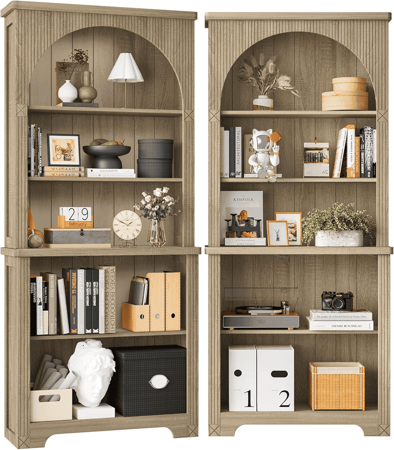 LEFHDA 2PCS 71" Tall Bookshelf, 5-Tier Bookshelf, Farmhouse Arched ...