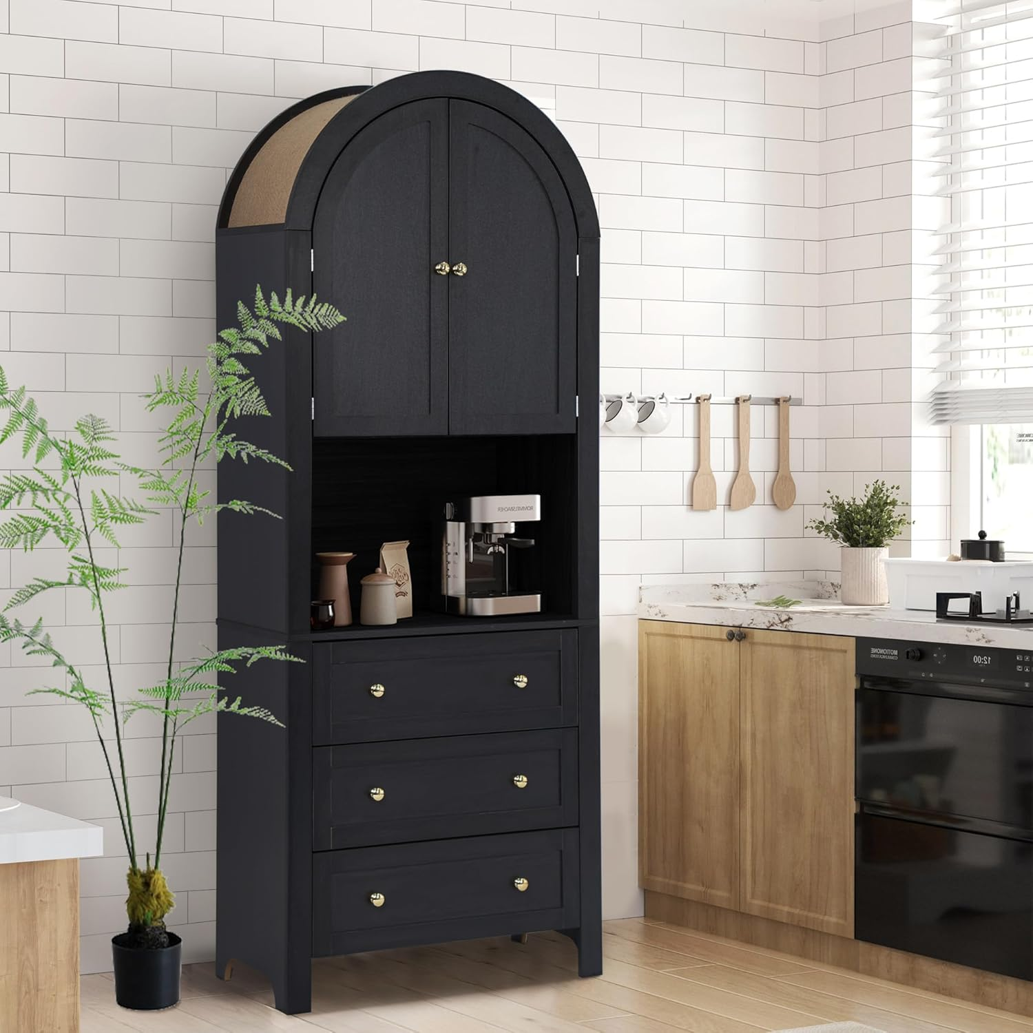 QHITTY 6-Tier Arched Storage Cabinet with Drawer, Cabinet with Doors ...