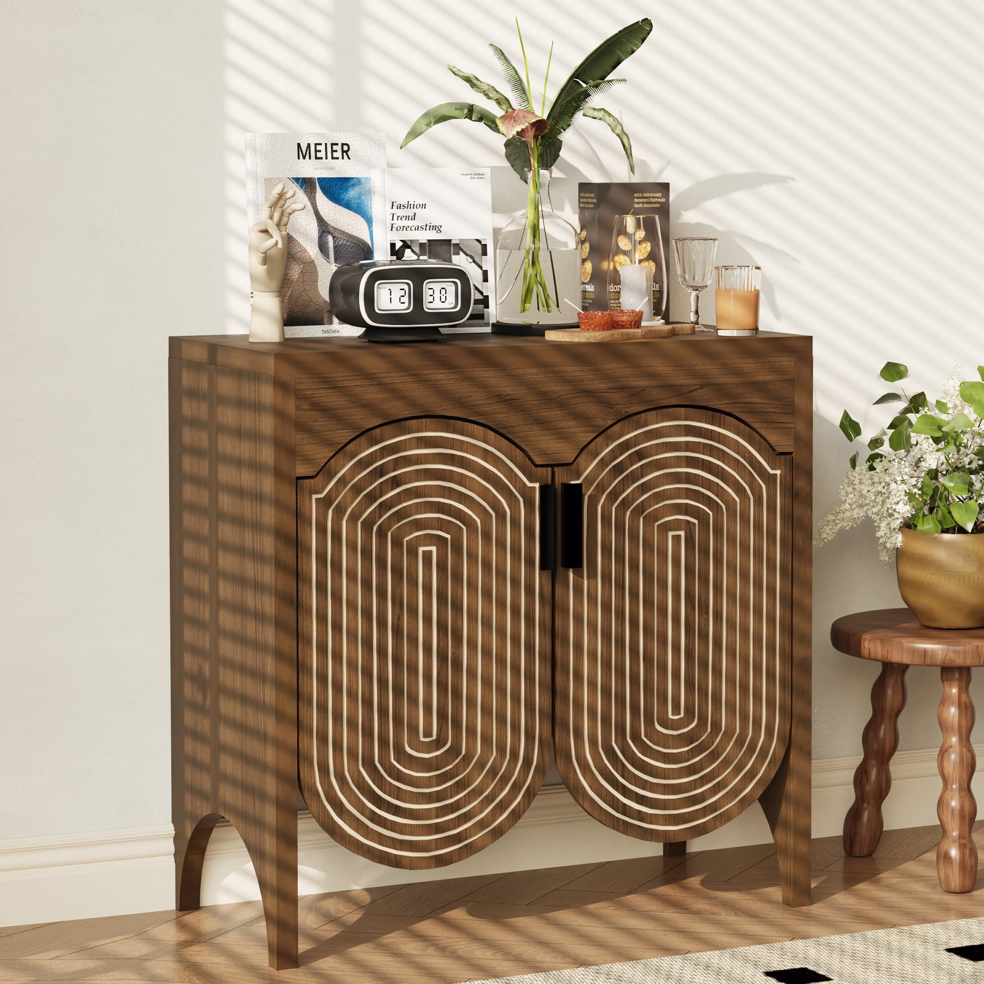 QHITTY Buffet Cabinet, Sideboard Cabinet with Storage, Accent Storage Cabinet with Fluted Carved ...