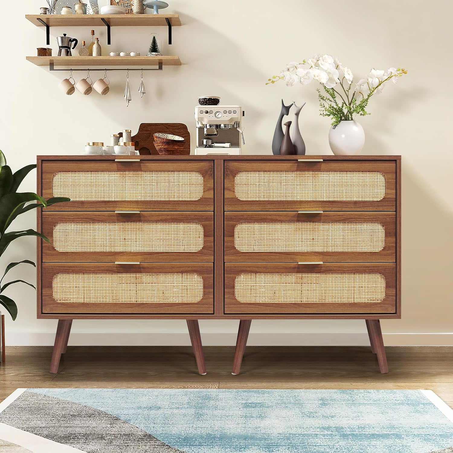 QHITTY Drawer Dresser Set of 2, Rattan Chest of Drawers with 3 Drawers ...