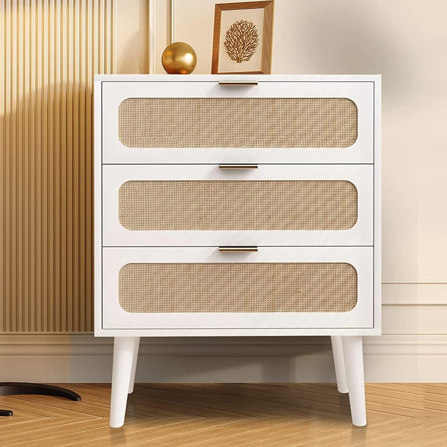 QHITTY Drawer Dresser Set of 2, Rattan Chest of Drawers with 3 Drawers ...