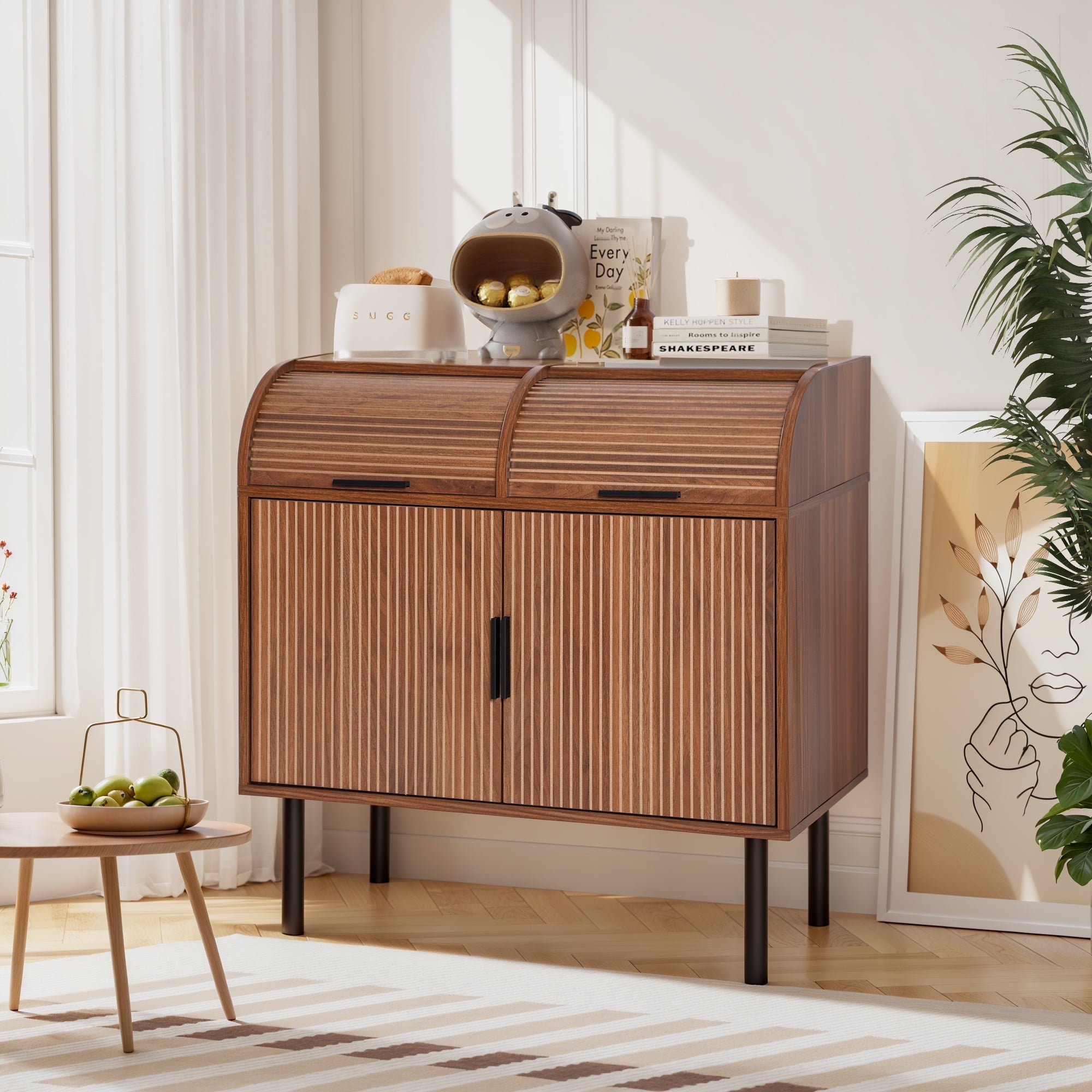 LEFHDA Small Buffet Cabinet, 31" Sideboard with Fluted Design, Treasure Concealed Storage ...