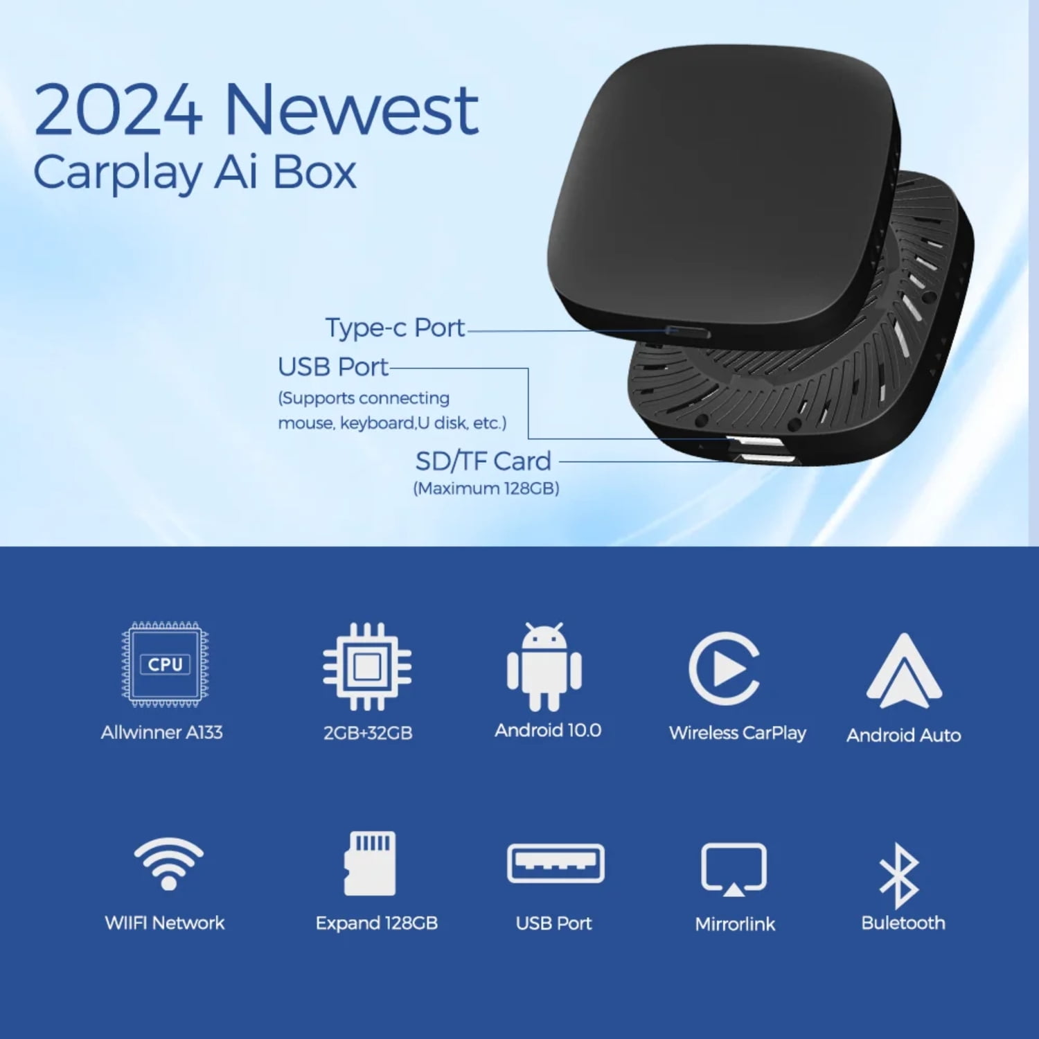 QHNGJZ 2024 Smart Ai Box Wireless Android Auto Carplay TV Box Car ...