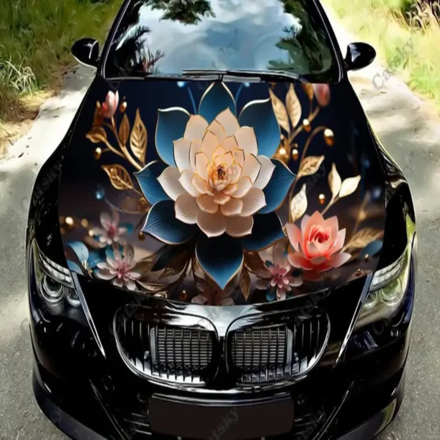 QHNGJZ 3D Bright Exotic Flowers Car Hood Vinyl Stickers Wrap Vinyl Film ...