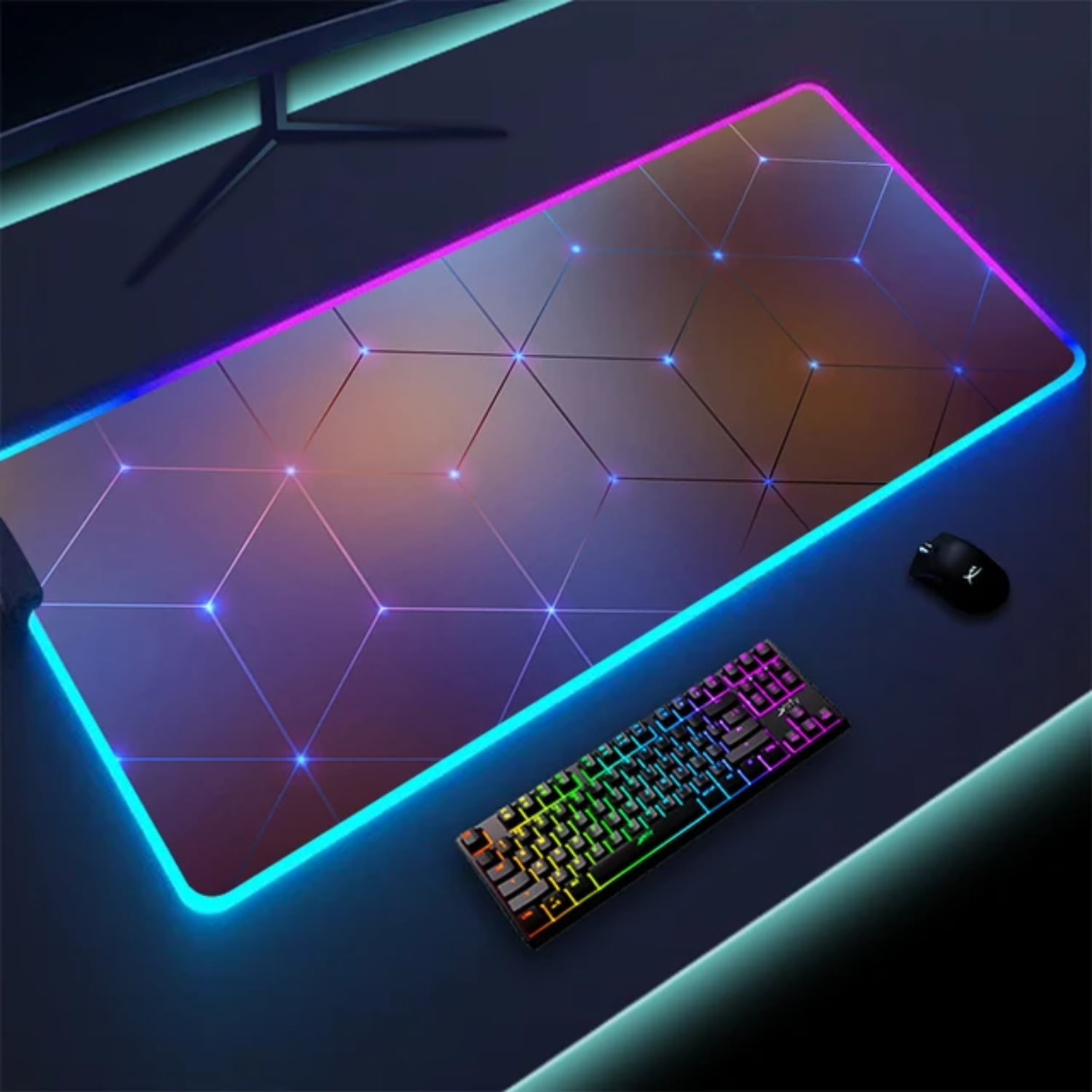 QHNGJZ Geometric Large RGB Mouse Pad Gaming Mousepad LED Mouse Mat Gamer Mousemats Table Pads PC ...