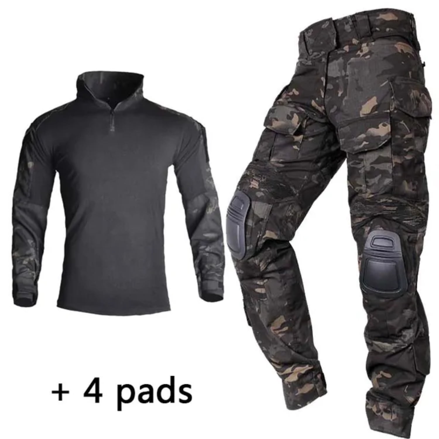 QHNGJZ Multicam Uniform Tactical Combat Suit with Pads Men Cargo Pants ...