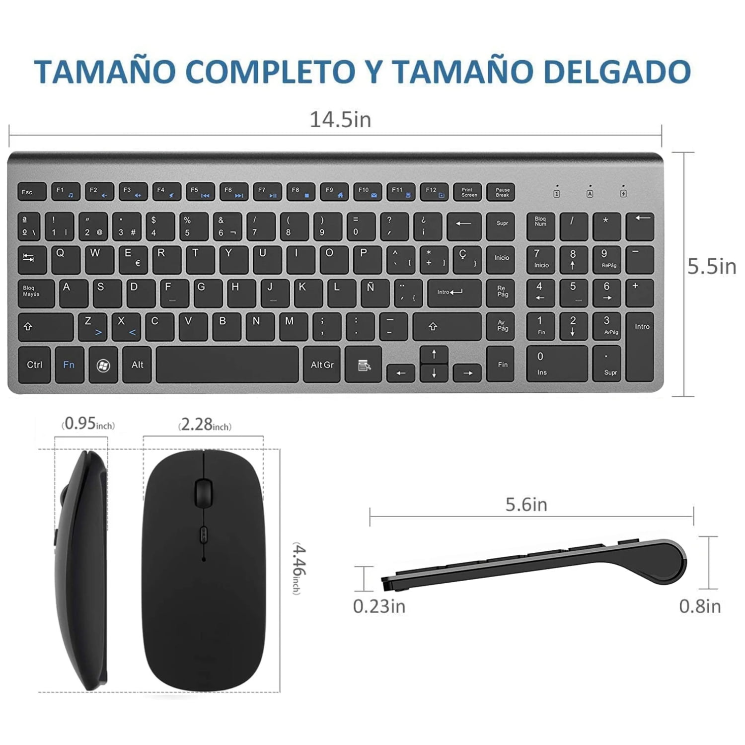 QHNGJZ Spanish Wireless Keyboard and Mouse Ultra Slim Combo 2.4G Silent ...