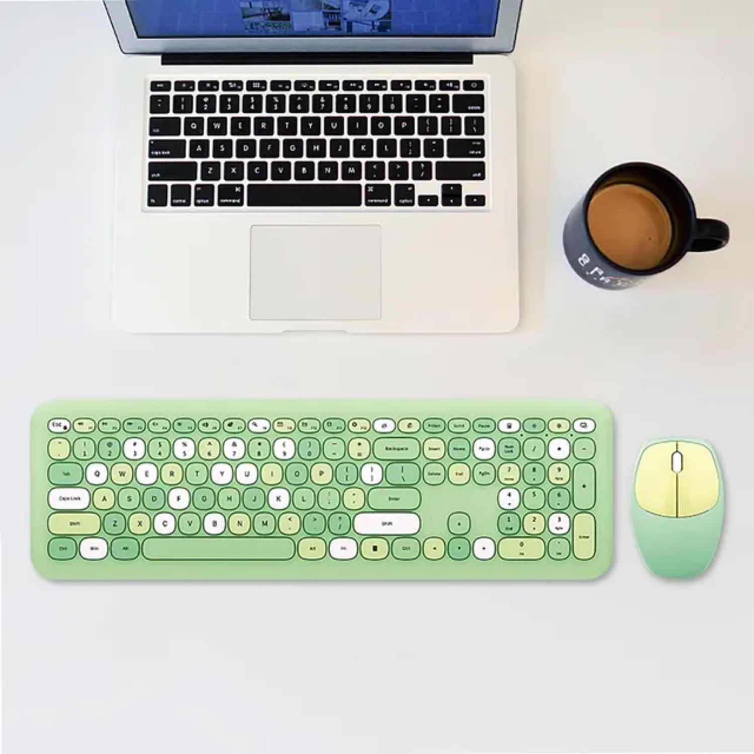QHNGJZ Wireless Keyboard and Mouse Combo 2.4G Full-Size Retro ...