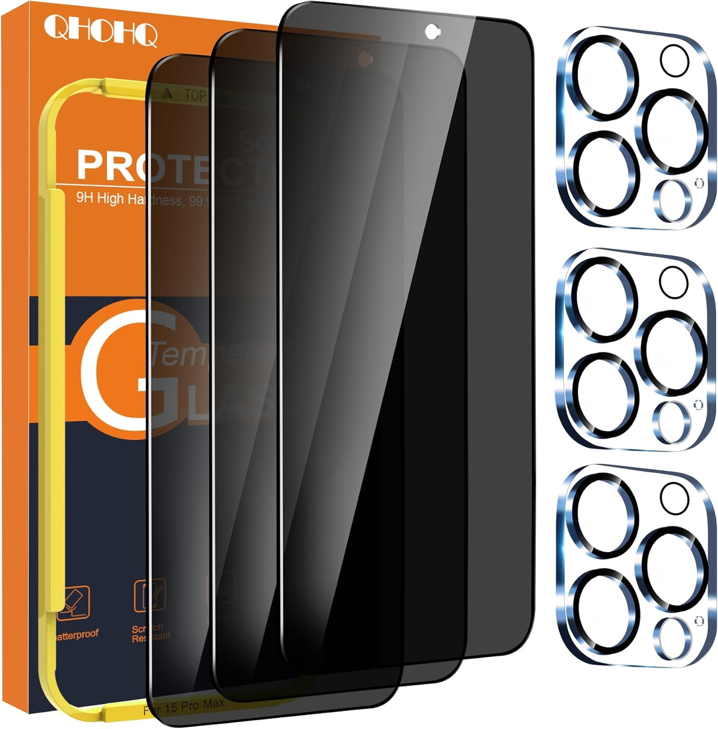 QHOHQ 3 Pack Privacy Screen Protector for iPhone 15 Pro Max [6.7 Inch ...