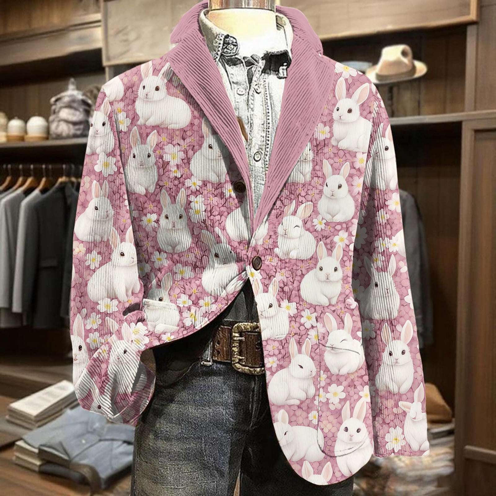 QHRMKOG 2026 Easter Mens Suit Jacket Relaxed Fit Rabbit Print Party ...