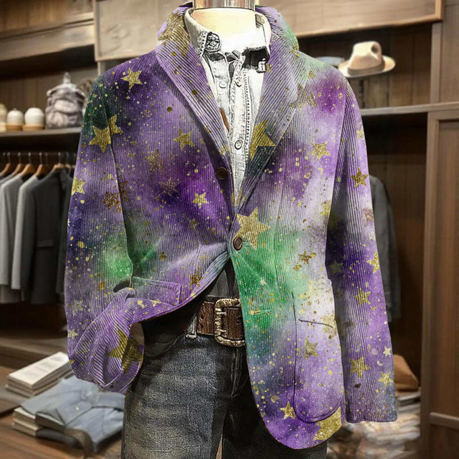 QHRMKOG 2026 Mardi Gras Mens Blazer Carnival Graphic Button Suit ...