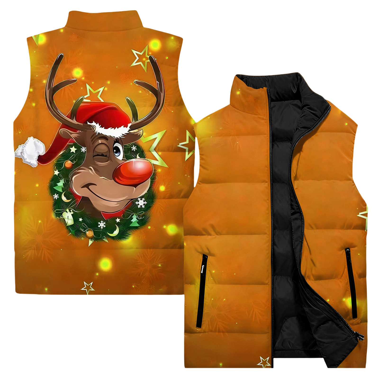 QHRMKOG 2026 New Christmas Vest for Men Casual Reindeer Print Puffer ...