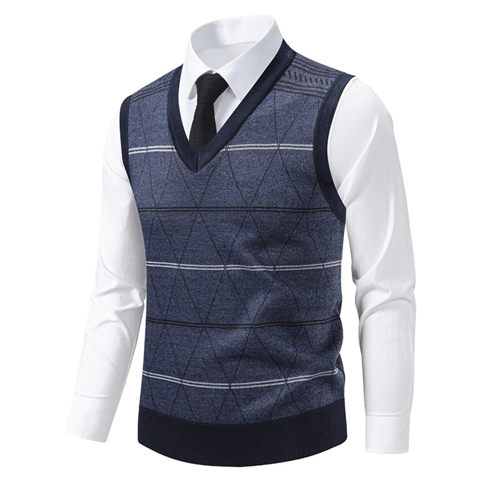 QHRMKOG Chaleco Para Hombre V Neck Sleeveless Plaid Knit Vest for Men ...