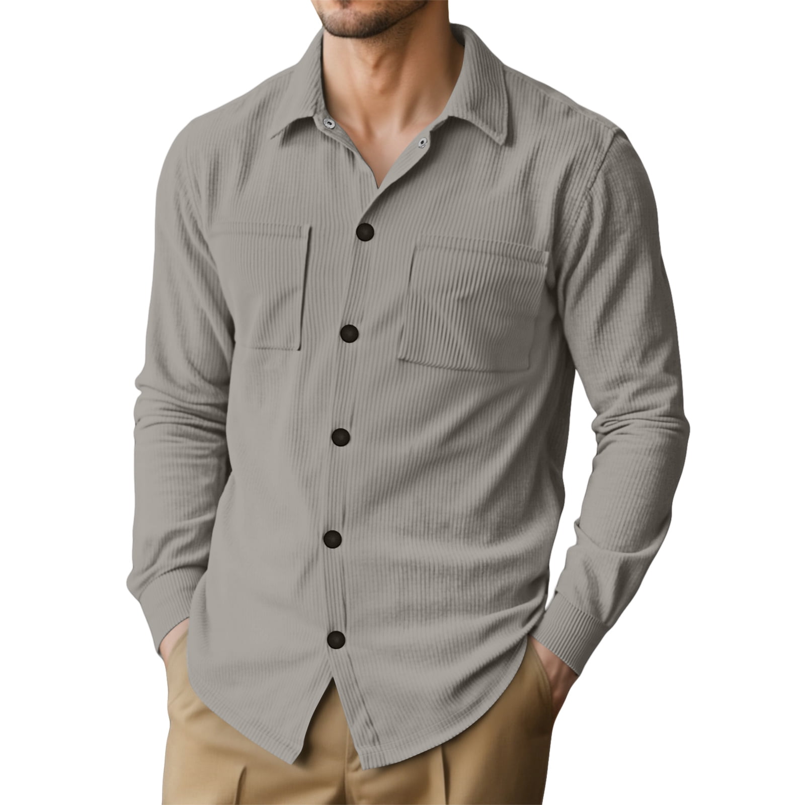 QHRMKOG Corduroy Shirt Men Relaxed Fir Long Sleeve Button Up Shirts ...