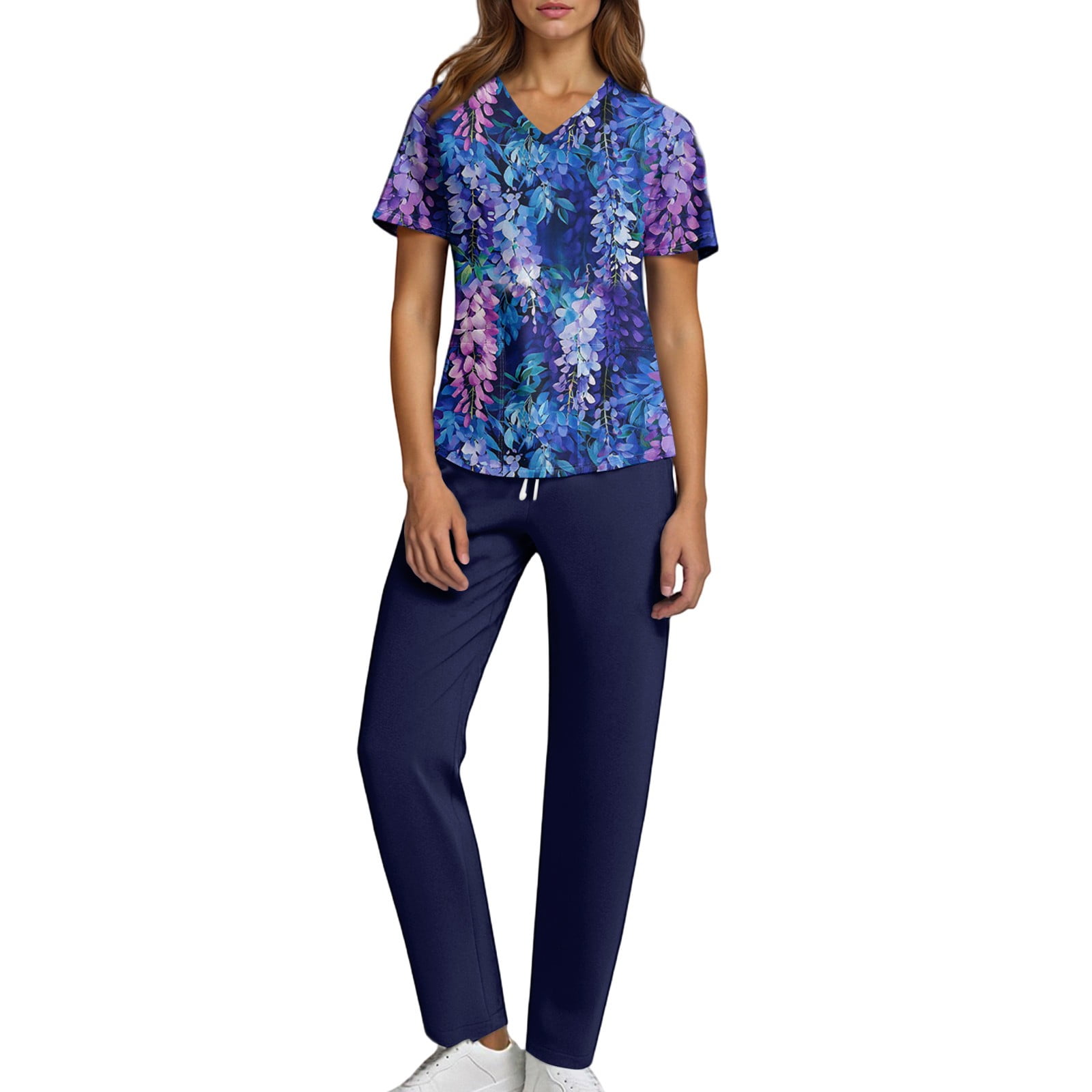 QHRMKOG Dark Blue Scrubs Sets for Women Plus Size Scrub Set Petite V ...