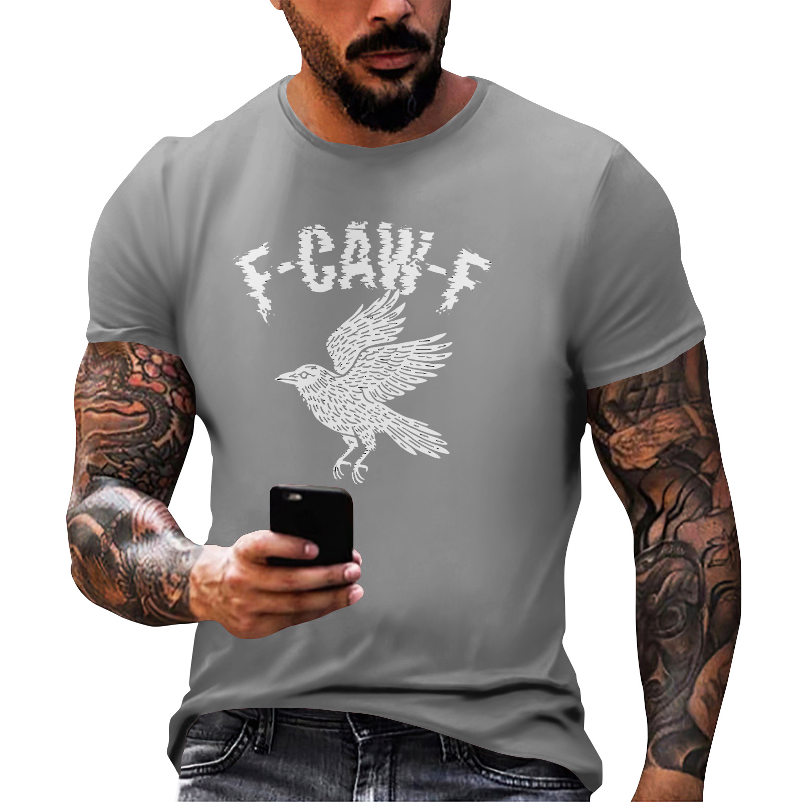 QHRMKOG F Caw F T Shirt Men Fuuny Crow Graphic Shirts Tailored Fit ...
