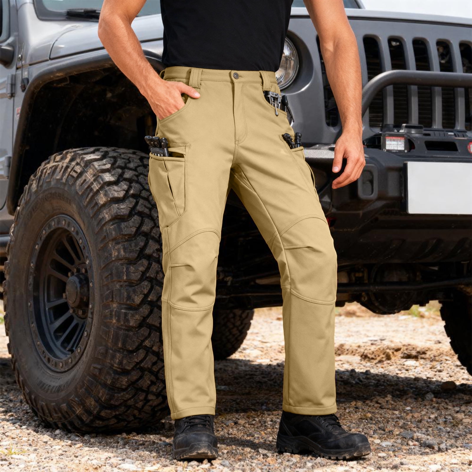 QHRMKOG Men Cargo Pants Loose Fit Fleece-Lined Ripstop Tactical Pant ...