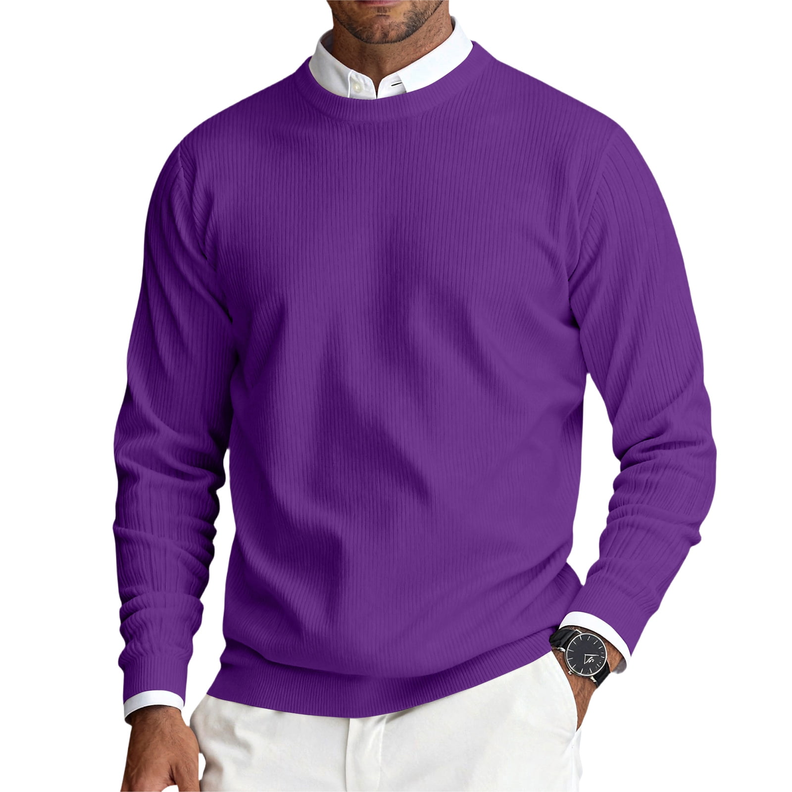 QHRMKOG Men Sweater Regular Fit Crew Neck Sweaters Basic Color Pullover ...