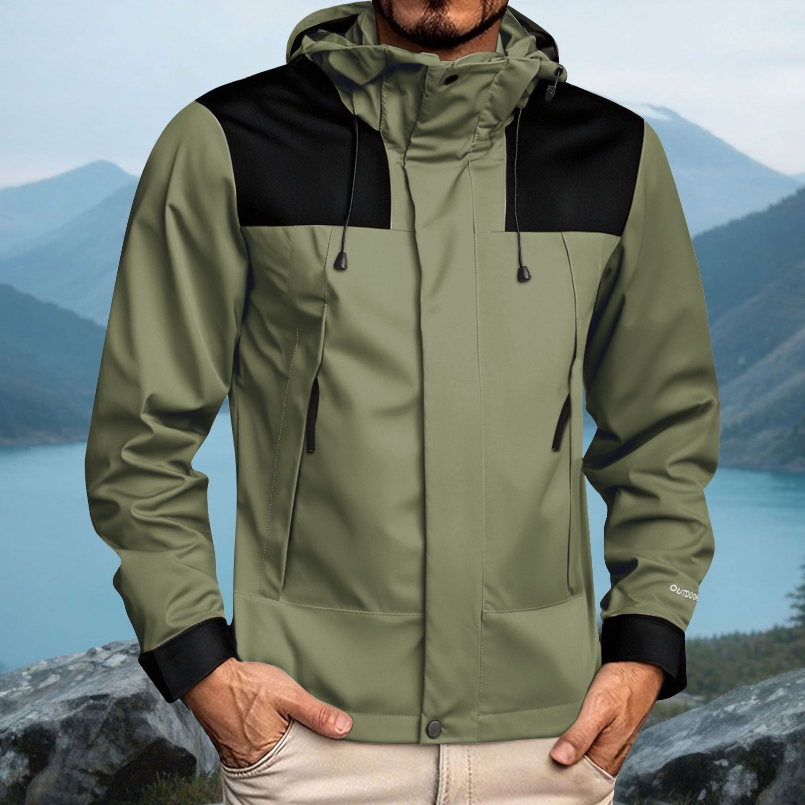 QHRMKOG Mens Jacket Outdoor Water Resistant Lightweight Hooded Jackets ...