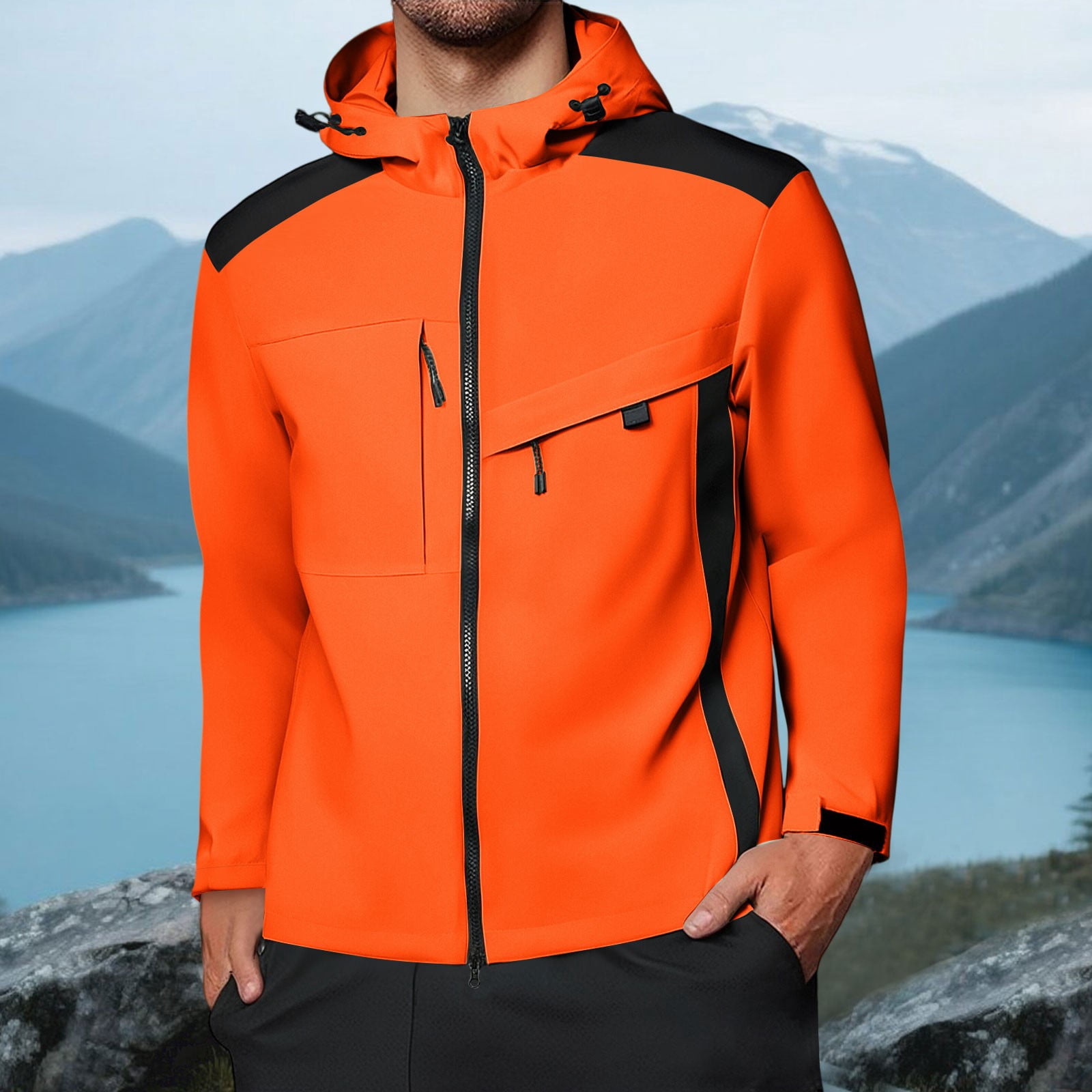 QHRMKOG Mens Jacket Outdoor Waterproof Lightweight Hooded Jackets ...