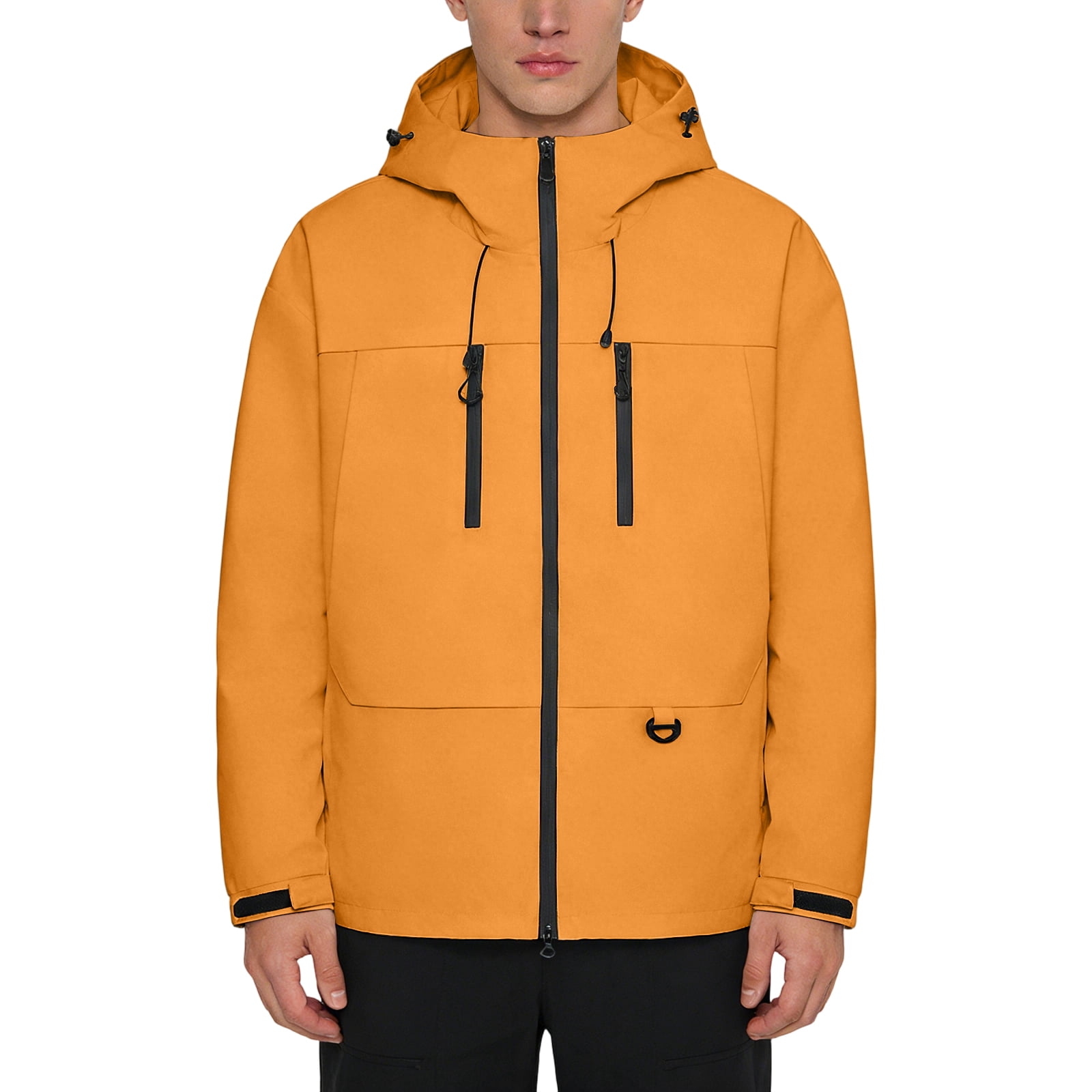 QHRMKOG Mens Jackets Solid Color Water Resistant Hooded Windbreaker ...