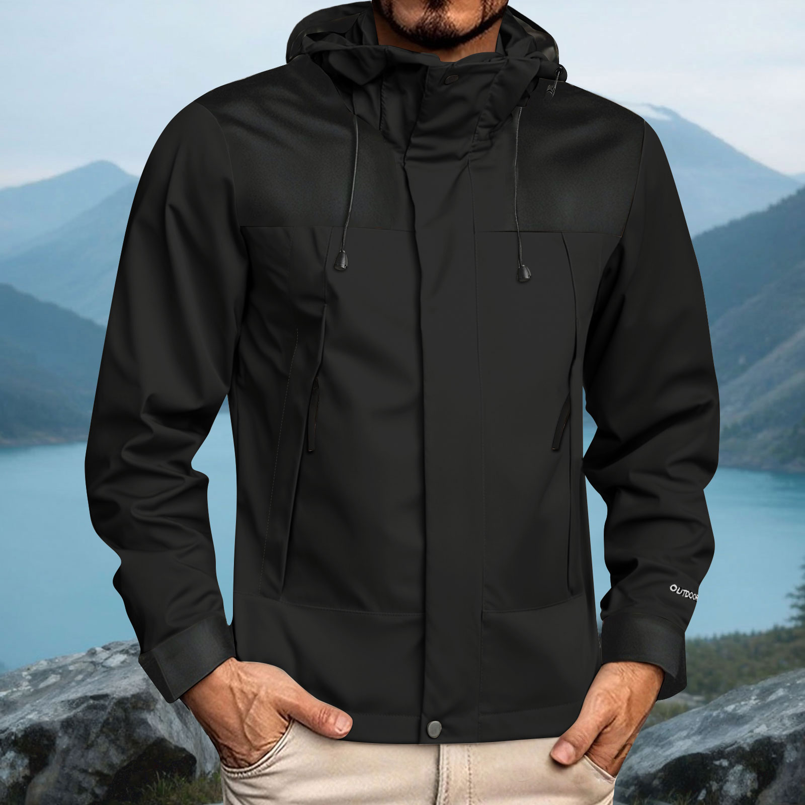QHRMKOG Mens Rain Jackets Waterproof with Hood Casual Outdoor Light ...