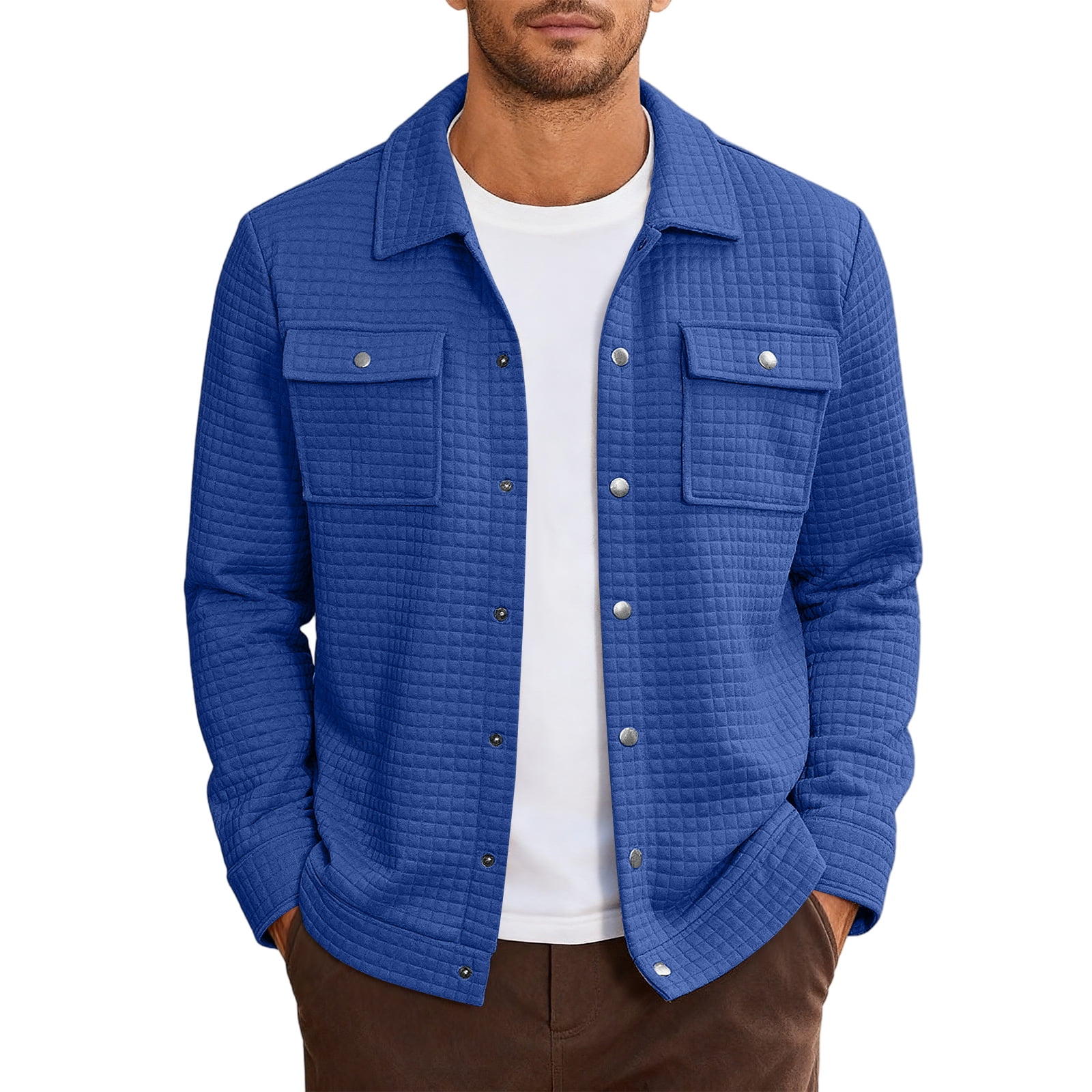 QHRMKOG Mens Shacket Loose Fit Full Length Sleeve Shackets with Flap ...