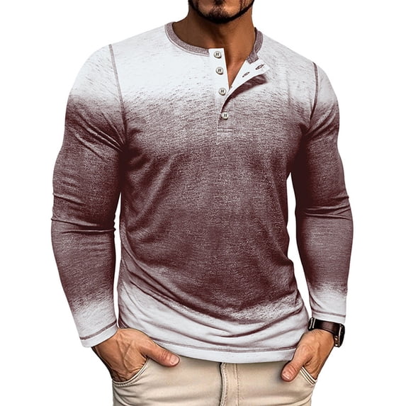 QHRMKOG Mens Shirts Long Sleeve 2026 Gradient Color Comfort Henley ...