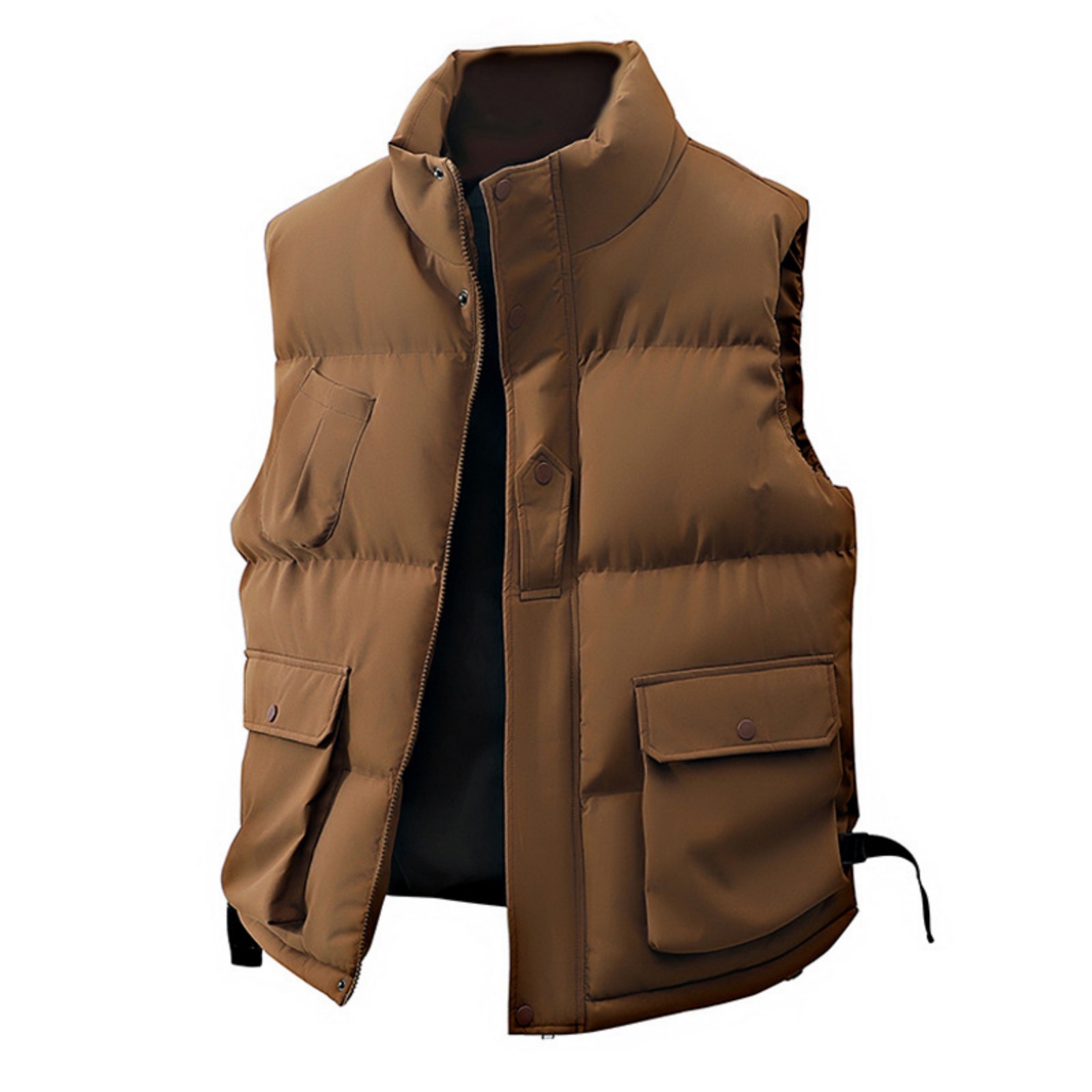 QHRMKOG Mens Vests Basic Color Stand Collar Full Zip Vest Loose Fit ...