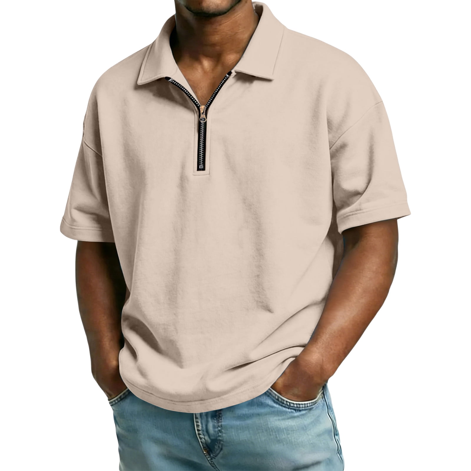 QHRMKOG Polo Shirt Men Loose Fit Half Zip Short Sleeve Golf Shirts ...