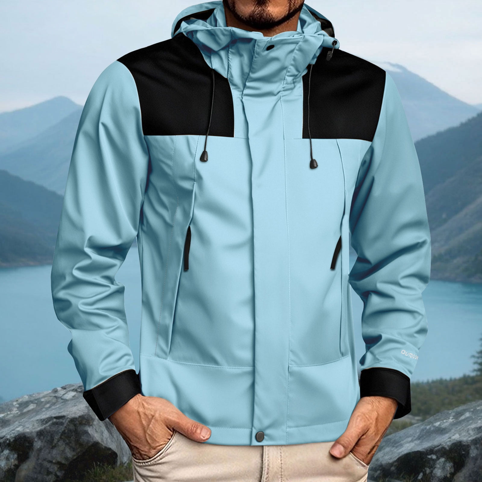QHRMKOG Rain Jacket Men Outdoor Waterproof Lightweight Hooded Jackets ...