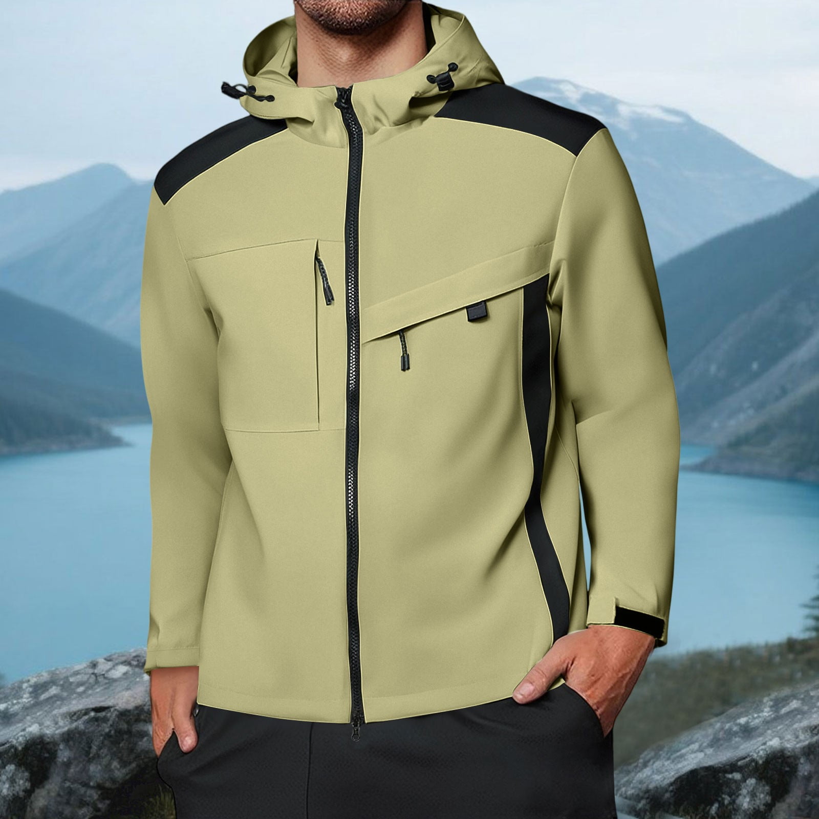QHRMKOG Raincoat for Men Outdoor Light Hooded Jacket Fashion Solid ...