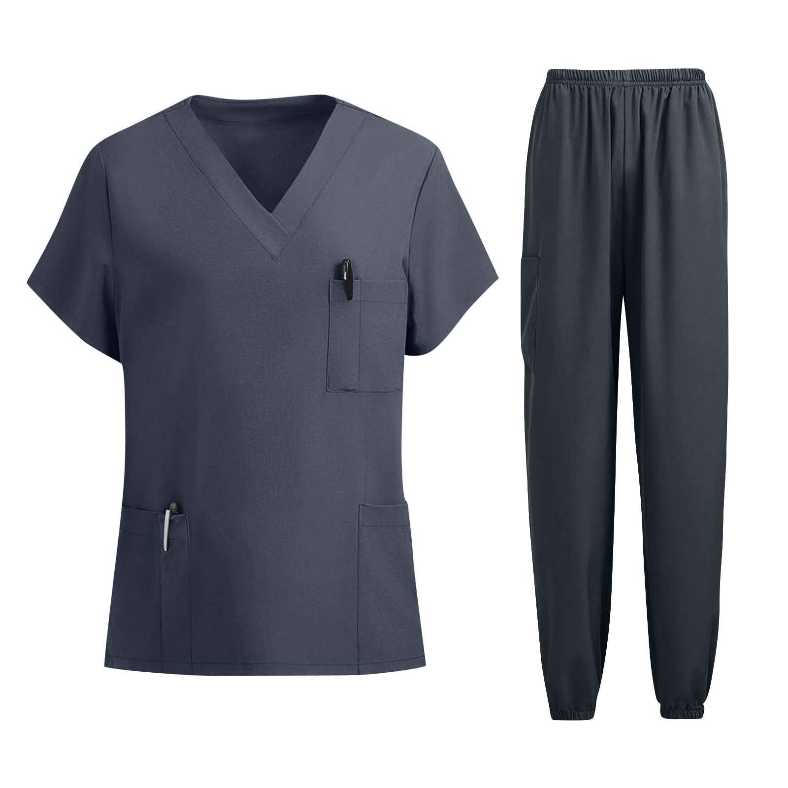 QHRMKOG Womens Scrub Suits , Casual V Neck Top & Jogger Pants with ...