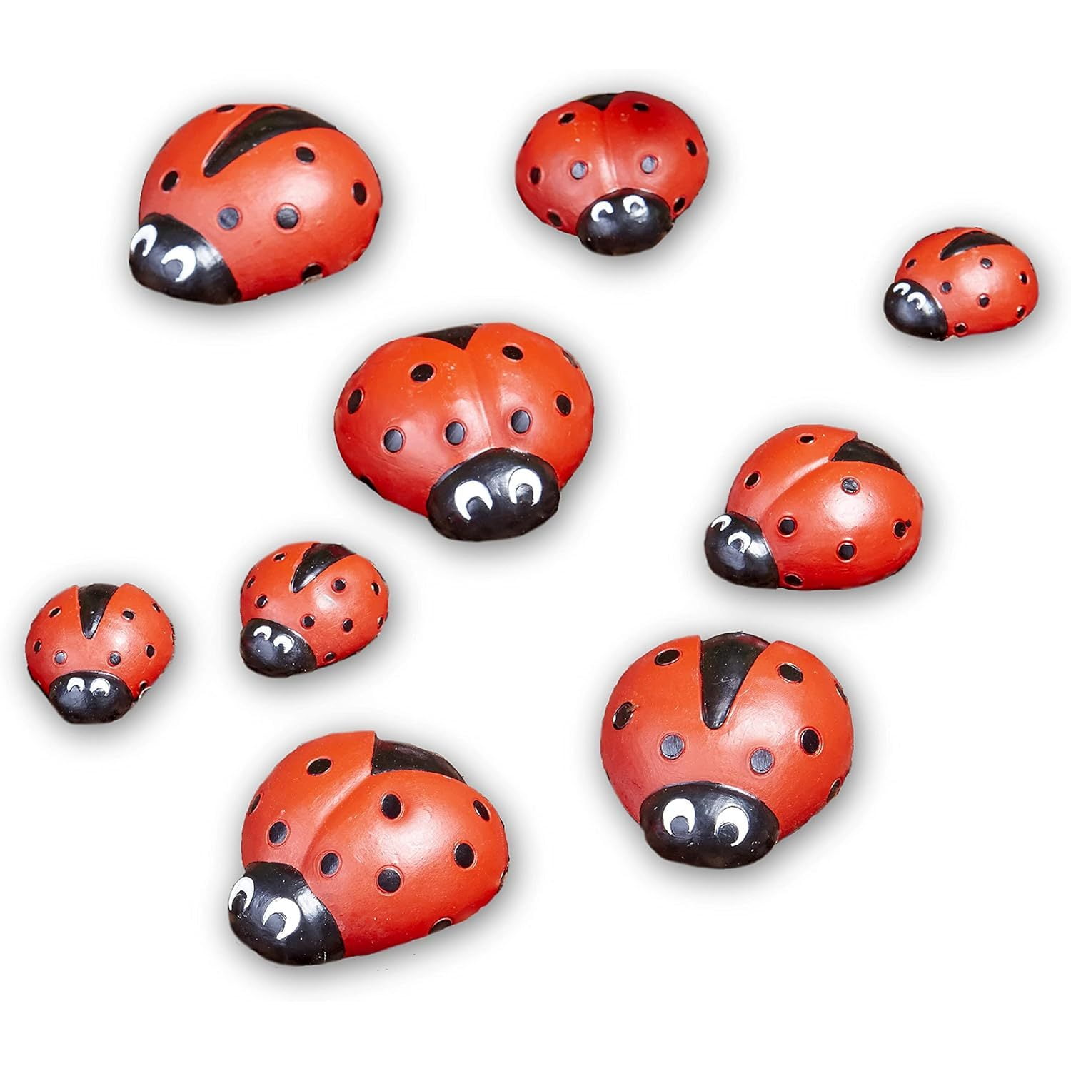QHSP Set of 9 Ladybug Garden Stones, Ceramic and Wood, Cartoon Red ...
