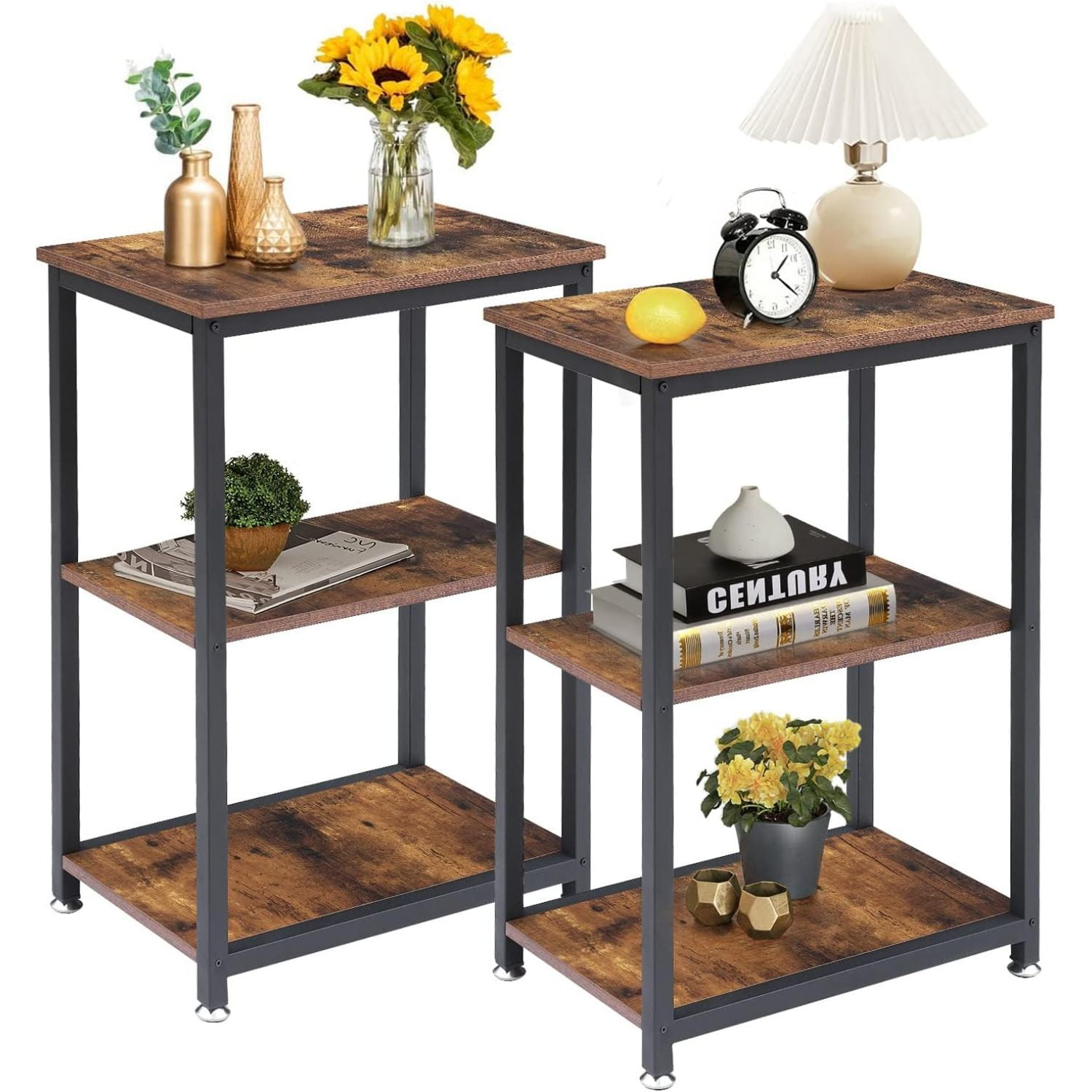 PYYP Tall End Side Table,30" Height Nightstand with 3-Tier Storage ...