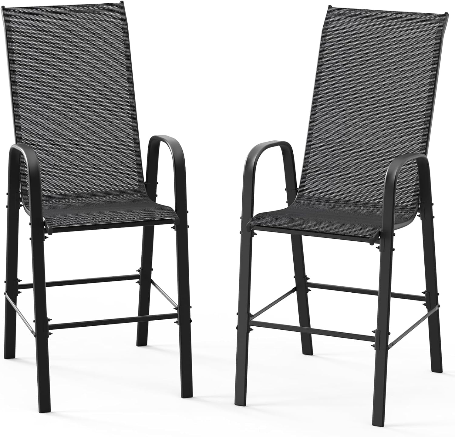 QHTER Set of 2 Stackable Outdoor Bar Stools – Sling Chairs with High ...